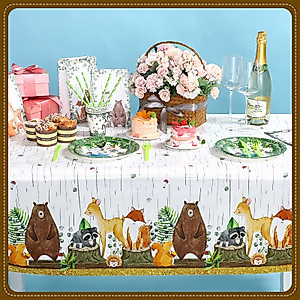 Dianelhall 3 Pcs Woodland Tablecloth, Woodland Animals Baby Shower Decorations Forest Animals Table Covers for Baby Shower Table Cloth (Boy)