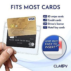 Claev Horizontal Flexible and Tear Resistant Card Protector (Clear, 4x3 Inch, 250 Pack), Large Easy Open Plastic ID Name Badge Holders for Conferences, Conventions, Offices & Schools