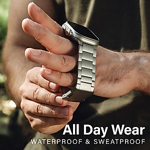 KORDIZ Titanium Band - Compatible for Apple Watch ULTRA 49mm - Titanium Metal Watch Strap with Double Button Clasp for iWatch Bands (ULTRA T01 Max, Titanium), ULTRA Silver