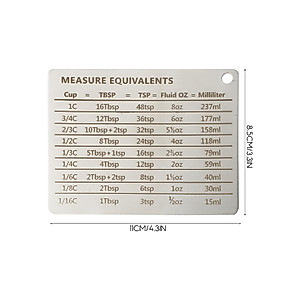 Cabilock Measurement Conversion Chart Refrigerator Magnet in Stainless Steel Conversions for Cups Tablespoons Teaspoons Fluid Oz and Milliliters 2pcs