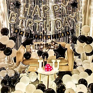 GoGoGoodie Birthday Decorations for Adult, String Light Party Decoration kit Black and White Balloons Perfect for Men and Women Birthday