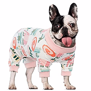 Dog Pajamas Cartoon Pet Jumpsuit, Soft Cotton Dog Clothes with 4 Legs, Breathable Pet Onesie Cozy Bodysuit for Small Medium Dogs & Cats, Dog Hair Shedding Cover Lightweight Dog Pjs Apparel