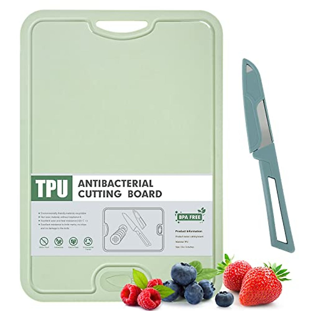 Gintan TPU Cutting Board, BPA-Free, With Knife and JuiceGroove,Scratch Resistant Flexible Cutting Boards for Kitchen, Dishwasher Safe, Easy-Grip Handle, Non-Slip