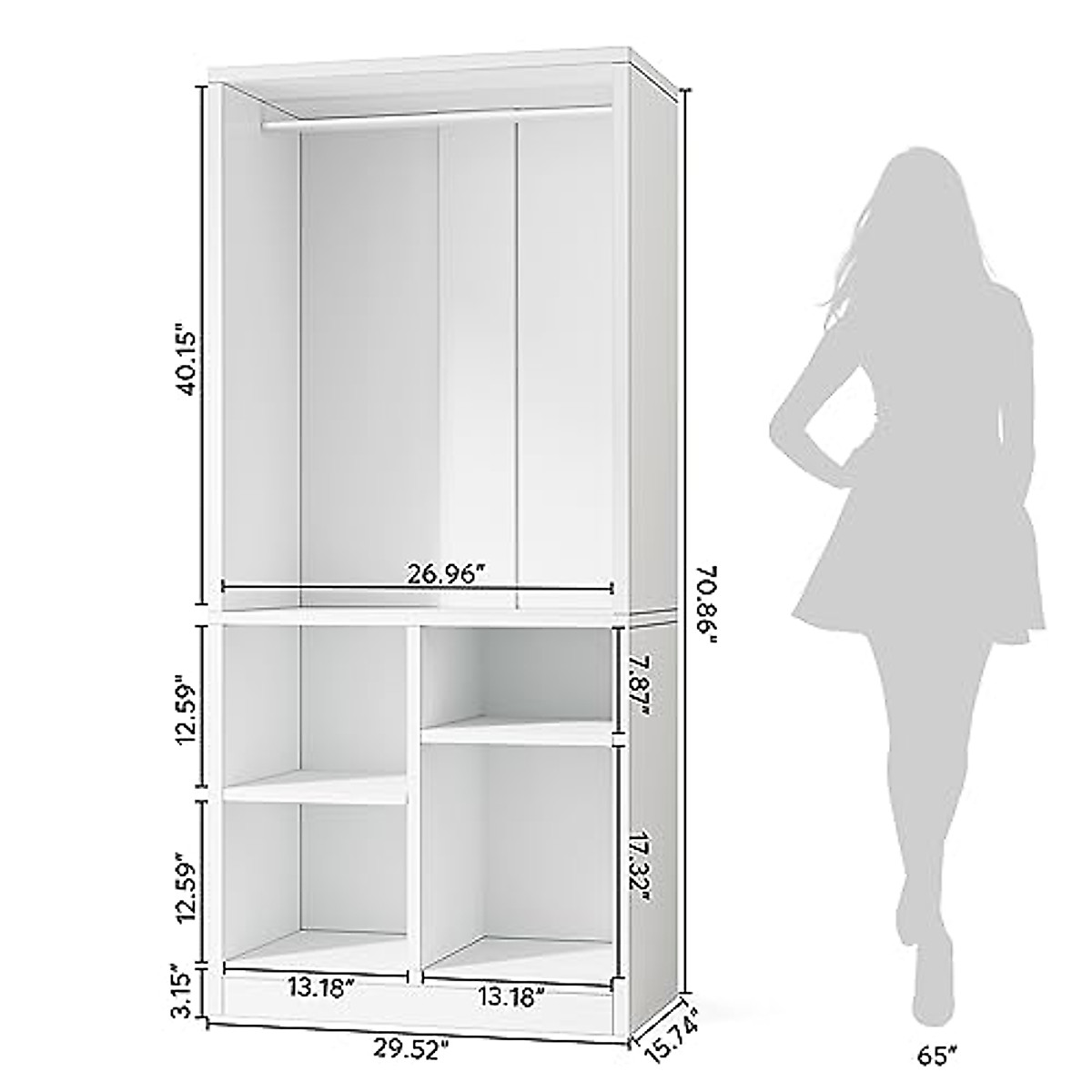 Tribesigns Wardrobe Closet, White Wood Armoire Wardrobe Closet with Open Storage Shelves and Hanging Rod, Freestanding Wardrobe Cabinet for Bedroom (1 PCS)