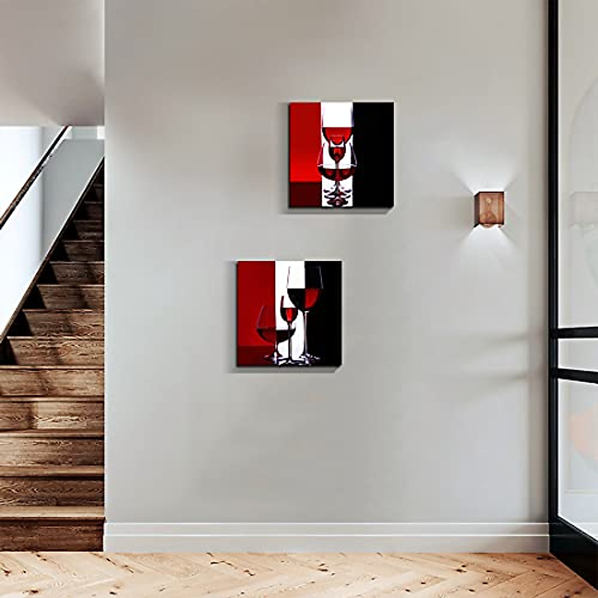 Gardenia Art - Wine Canvas Paintings Wall Art Pictures Abstract Wine Glass in Red Black White for Kitchen Bedroom Living Room Decoration, 12x12 inch per Piece, 2 Pieces per Set