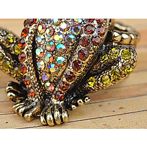 Alilang Adjustable Antique Golden Tone Multicolored Rhinestones Frog Toad Ring