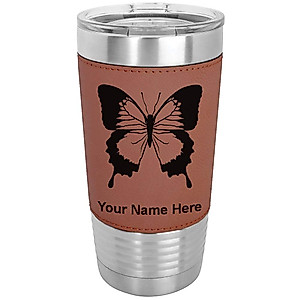 LaserGram 20oz Vacuum Insulated Tumbler Mug, Swallowtail Butterfly, Personalized Engraving Included (Faux Leather, Dark Brown)