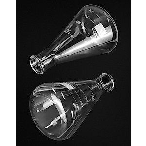QWORK Erlenmeyer Flask Set - 50ml, 150ml, 250ml, 500ml & 1000ml - Narrow Neck, Clear Graduations - - Borosilicate 3.3 Glass - Ideal for Professional Lab Use
