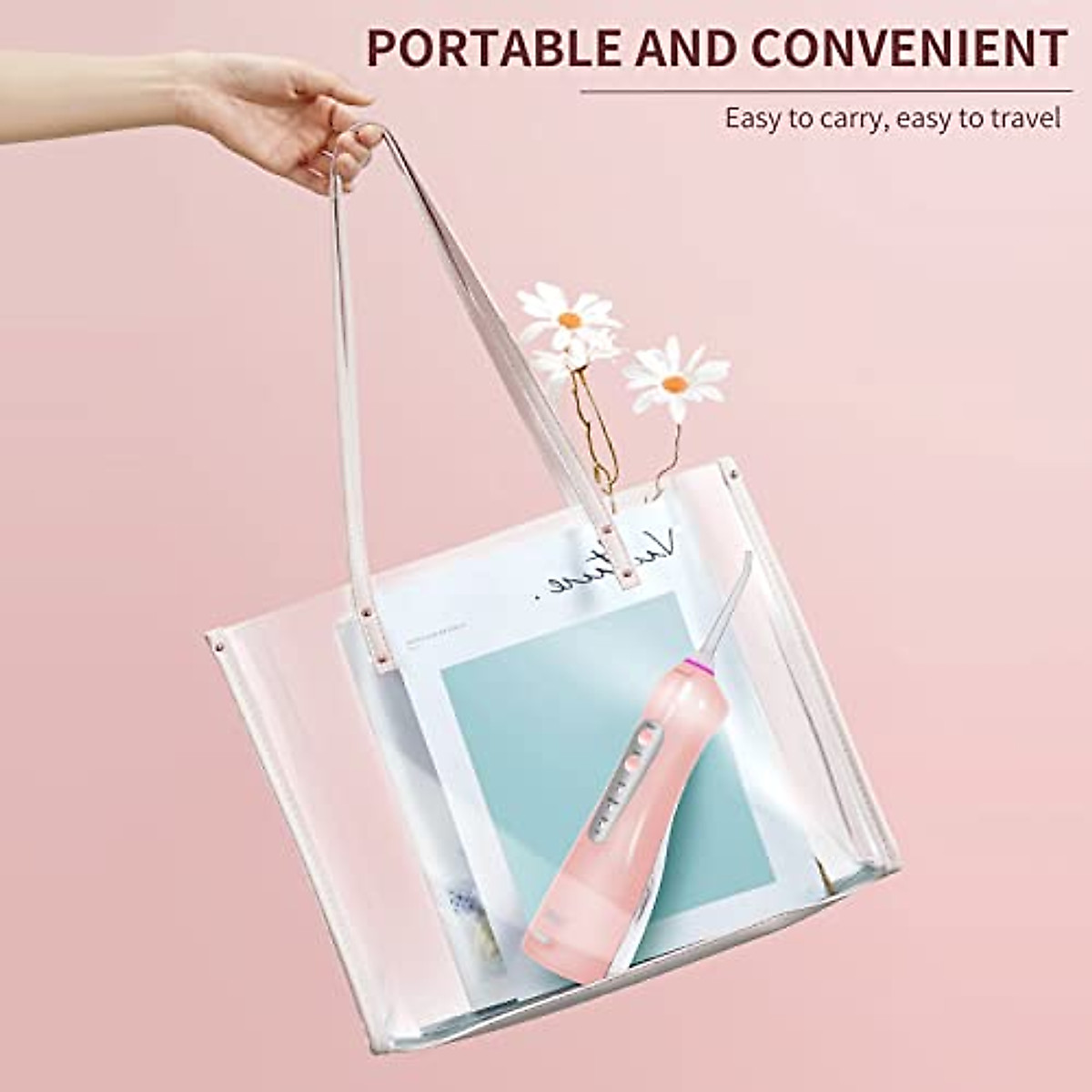 Water Flosser for Teeth, 200ML Cordless Water Flosser with 360°Rotable Nozzle, 3 Flossing Modes IPX7 Waterproof 6 Jet Tips Water Picks,Rechargeable Portable Water Flosser for Home & Travel (Pink)