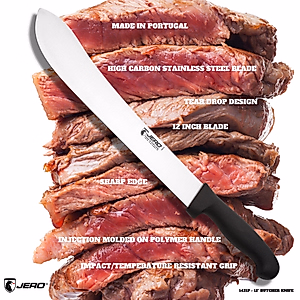Jero Commercial Series - 12 Inch Traditional Style Butcher Knife - High Carbon Stainless Steel - Large Grip Poly Handle - Made in Portugal