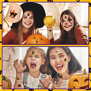 Libima 300 Pcs Halloween Glitter Tattoos for Kids Halloween Party Costume Accessory Glitter Temporary Tattoos Body Stickers Glitter Pumpkin Witch Hat Ghost Cat Skull Body Face Tattoos Stickers