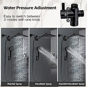 Yurnomy 8 inch Multifunction High Pressure Rain Shower Head with Handheld Spray Combo with 11'' Angle Adjustable Extension Arm/Flow Regulator/Shower System(Matt Black)