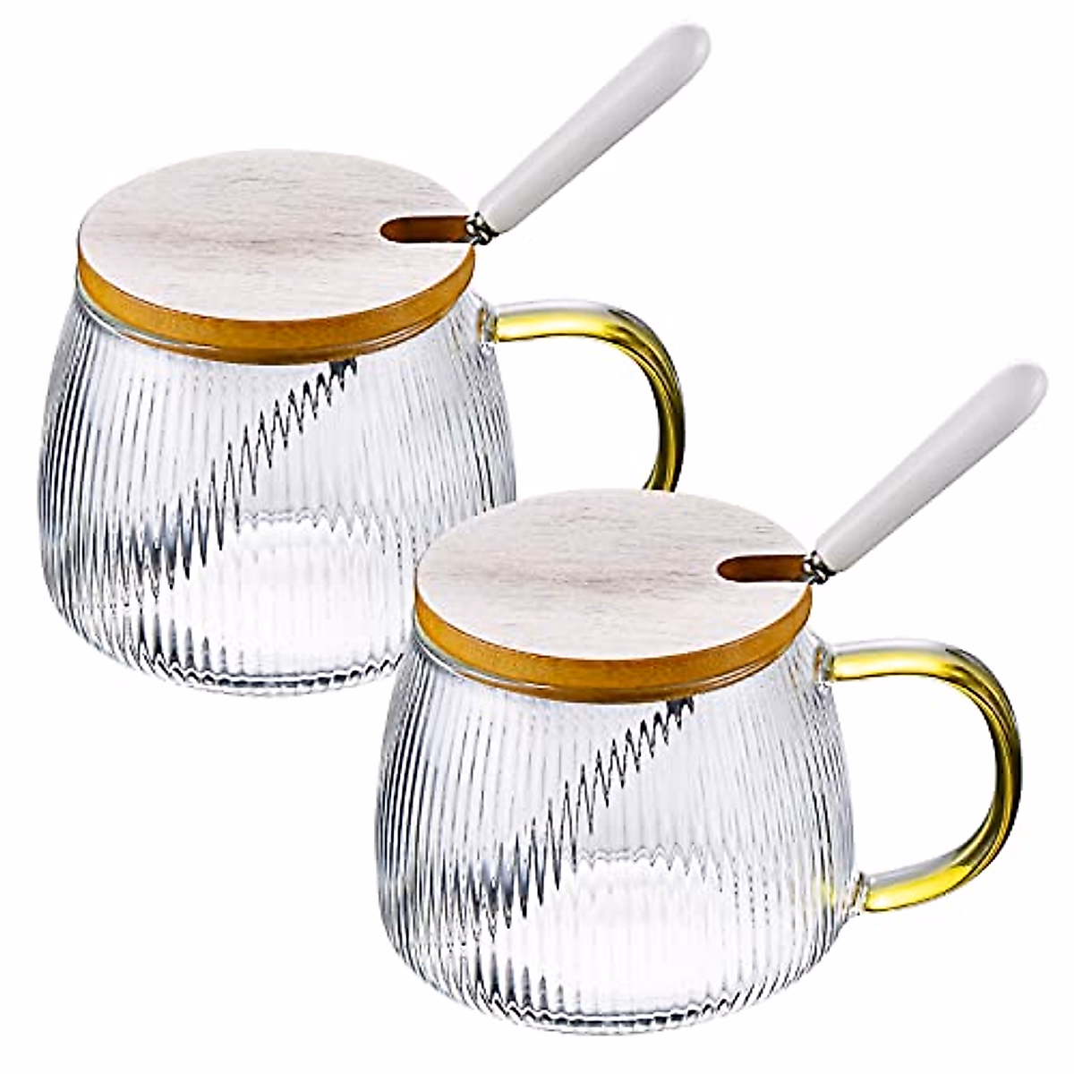 15 Oz Glass Coffee Mugs Set of 2,Glass Coffee Cups with Lids and Spoon,Clear Coffee Mug for Hot Beverages and Cold,Ice Coffee,Tea,Cereal, Milk,Cappuccino,Latte,Dishwasher and Microwave Safe.