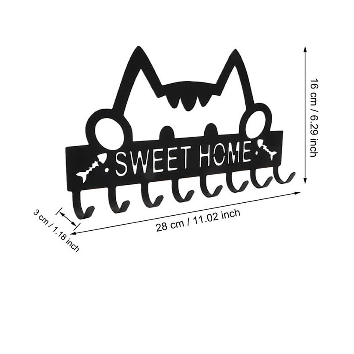 Fermus Cat Key Hook for Wall Key Holder Wall Mounted Metal Home Key Rack Keychain Hanger with 8 Hooks for Entryway, Backdoor 11 x 6.3 Inches