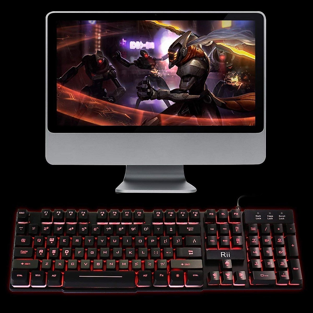 Rii RK100 3 Colors LED Backlit Mechanical Feeling USB Wired Multimedia Office Keyboard For Working or Primer Gaming,Office Device (Renewed)