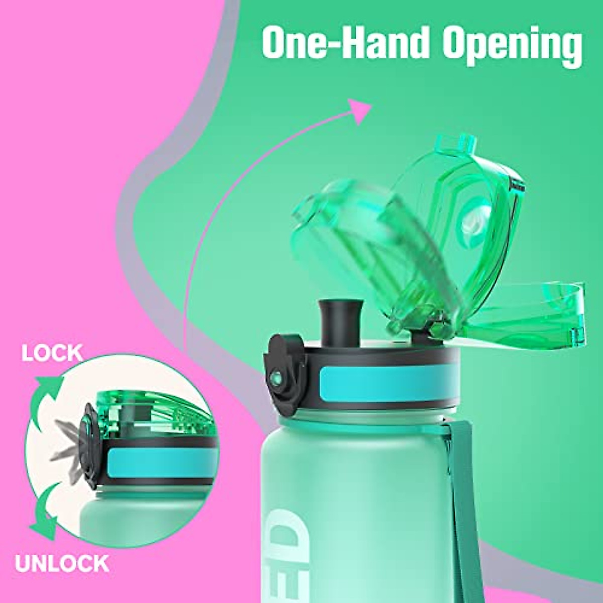 Sahara Sailor Water Bottles, 32oz Motivational Sports Water Bottle with Time Marker - Times to Drink - Tritan, BPA Free, Wide Mouth Leakproof, Fast Flow Technology with Clean Brush (1 Pack)