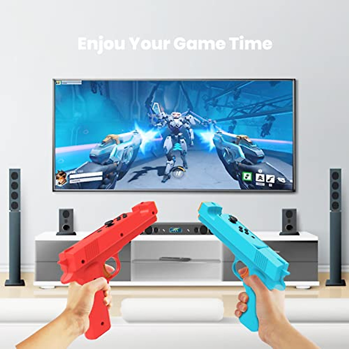 CODOGOY Shooting Game Gun Controller Compatible with Switch/Switch OLED Joy-Con, Hand Grip Motion Controller for Nintendo Switch Shooter Hunting Games (Blue + Red)