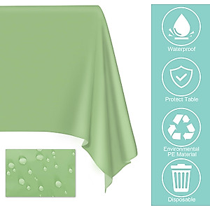 2 Pcs Sage Green Tablecloth Plastic 54 ×108 Inches Rectangle Sage Green Tablecloth Disposable Plastic Waterproof Table Cover for Outdoor Picnic, Kitchen, Holiday Birthday Wedding Baby Shower Party