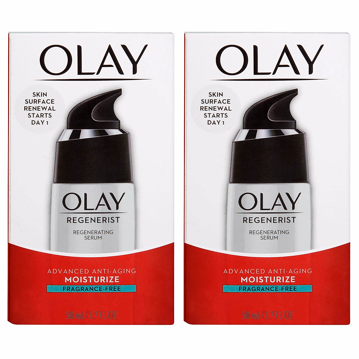 (PACK of 2) 0lay Regenerist Regenerating Serum FRAGRANCE-FREE, 1.7 Fl Oz (50 ml) EACH - Advanced Anti-Aging Moisturizer
