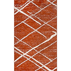 nuLOOM 5x8 Thigpen Contemporary Area Rug, Dark Orange, Abstract Lines, Non-Slip Backing, Stain Resistant, For Bedroom, Dining Room, Living Room, Hallway, Office, Kitchen, Entryway