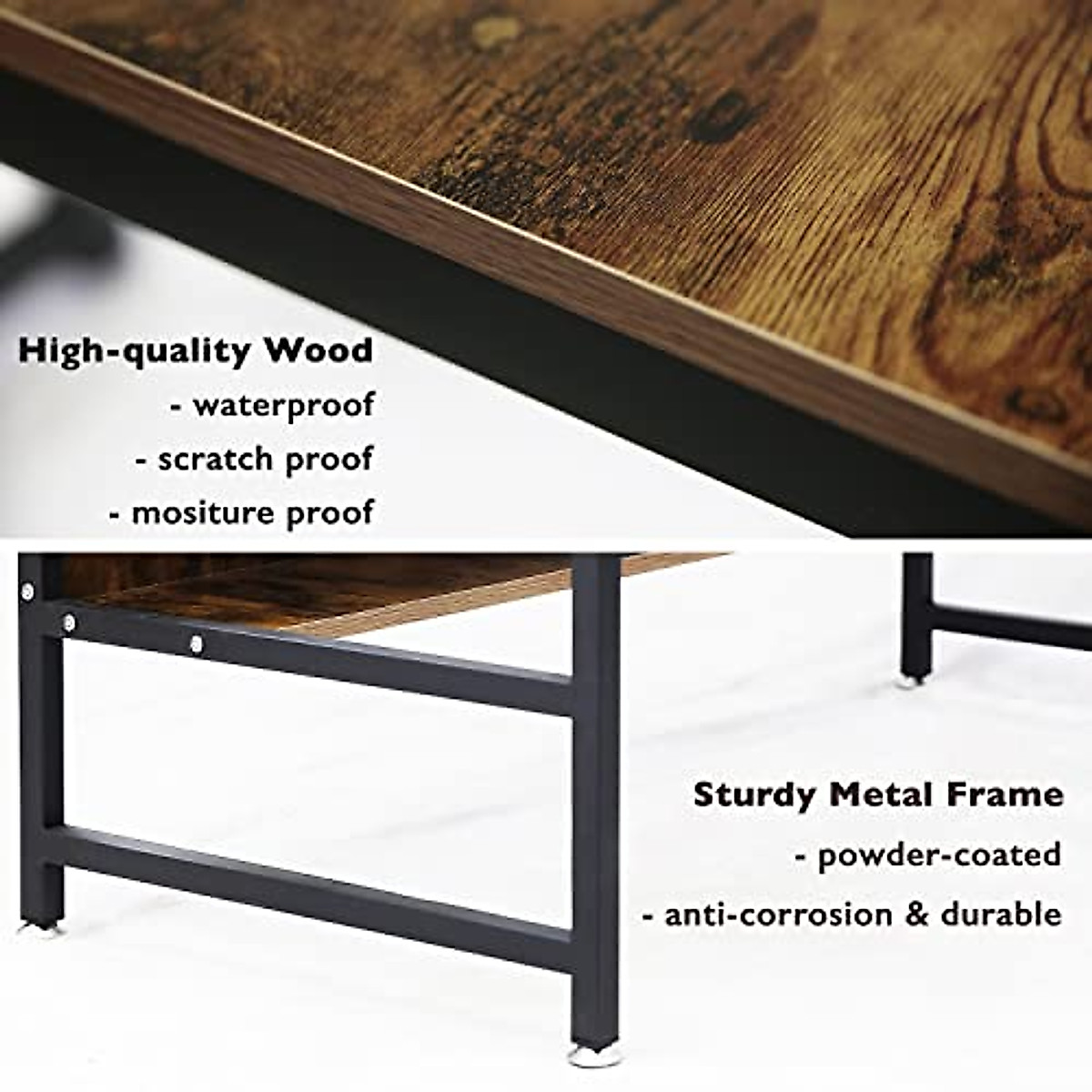 BROWN-BROWN 55 Inch Computer Desk, Home Office Desk with Extra Storage, Personal Laptop Pc Workstation, Student Study Desk, Metal Frame Wood Table for Reading Writing, Rustic Brown (55'')…