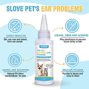 Ninibabie Dog Ear Cleaner,Dog Ear Powder for Hair Removal 42g,Dog Ear Infection Treatment with Pet Ear/Nose Hair Puller Grooming Hemostat,Remove Ear Wax&Odor