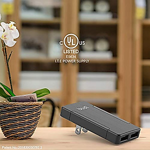 BUDI 17W Extra Slim Portable Wall Charger 2-Port USB-A Charger 3.15 x 1.57 x 0.4 inches (Black USB-A)