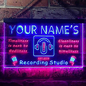 ADVPRO Personalized Your Name Est Year Theme Recording Studio On Air Dual Color LED Neon Sign Red & Blue 16" x 12" st6s43-qm1-tm-rb