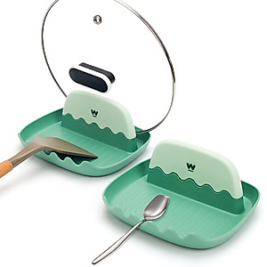 Kitchen Spoon and Lid Rest 2 Pack, Windspeed Green Kitchen Spatula Rest Holder Detachable Spoons Cooking Stand Countertop Keep Clean Cooking Ladle Organizer for Pot Lid, Fork, Tongs (Green)