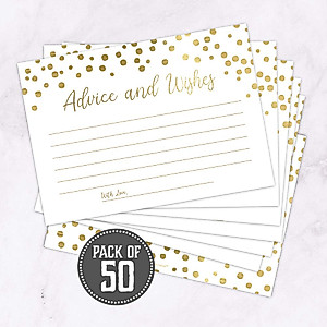 Set of 50 Gold Advice and Wishes Cards, Perfect for the Bride and Groom, New Mr and Mrs, Baby Shower, Bridal Shower, Wedding Shower, Reception, Graduation Party, Retirement Party, Anniversary