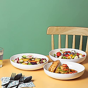 LIFVER 9.75" Large Pasta Bowls, 50 Ounces Salad Bowls Large, White Pasta Bowl Set of 4, Ceramic Pasta Plates Set, Wide Shallow Bowls Set, Microwave Dishwasher Safe