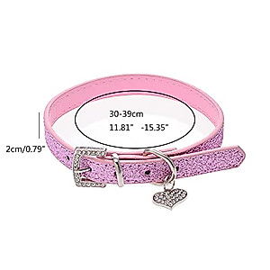 Collar with Heart Pendant PU Leather Comfortable Kitten Collars Adjustable Length Small Pets Supplies Pink & Silver pet Collars for Dogs Girl