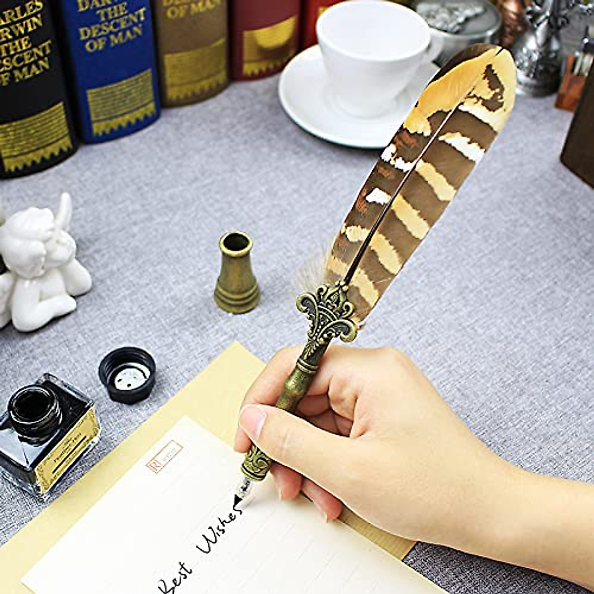Calligraphy Pen Set Writing Quill Pen 6 Nibs and Ink,Antique Dip Feather Pen Gift Set for Beginners Birthday Gift,Beautiful Vintage Signature Pen