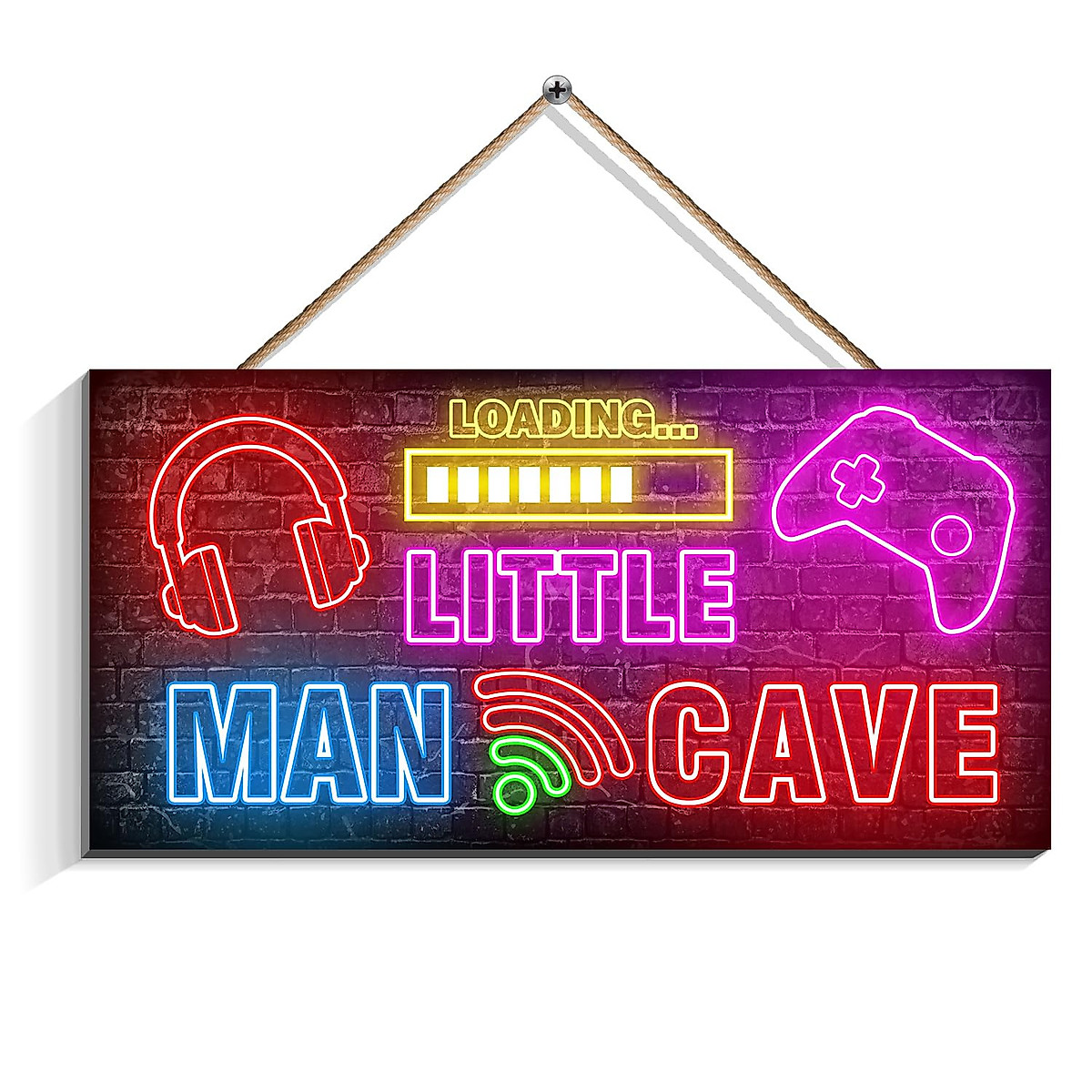 Little Man Cave, Gaming Wooden Door Sign for Little Boy Gamer Room Decor, Nursery Playroom Hanging Decor (6"x12")