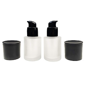 vipolish 2 Pcs 30ML 1OZ Upscale Empty Refillable Frosted Glass Pump Bottle Liquid Foundation Container Dispenser Storage Vial Lotion Essence Emulsion Sample Case for Travel