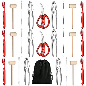 Aemygo 26 Pcs Seafood Tools Set Include Crab Crackers, Seafood Scissors, Lobster Sheller, Crab Hammer,and Shellfish Forks,Nutcracker Nut Cracker Set