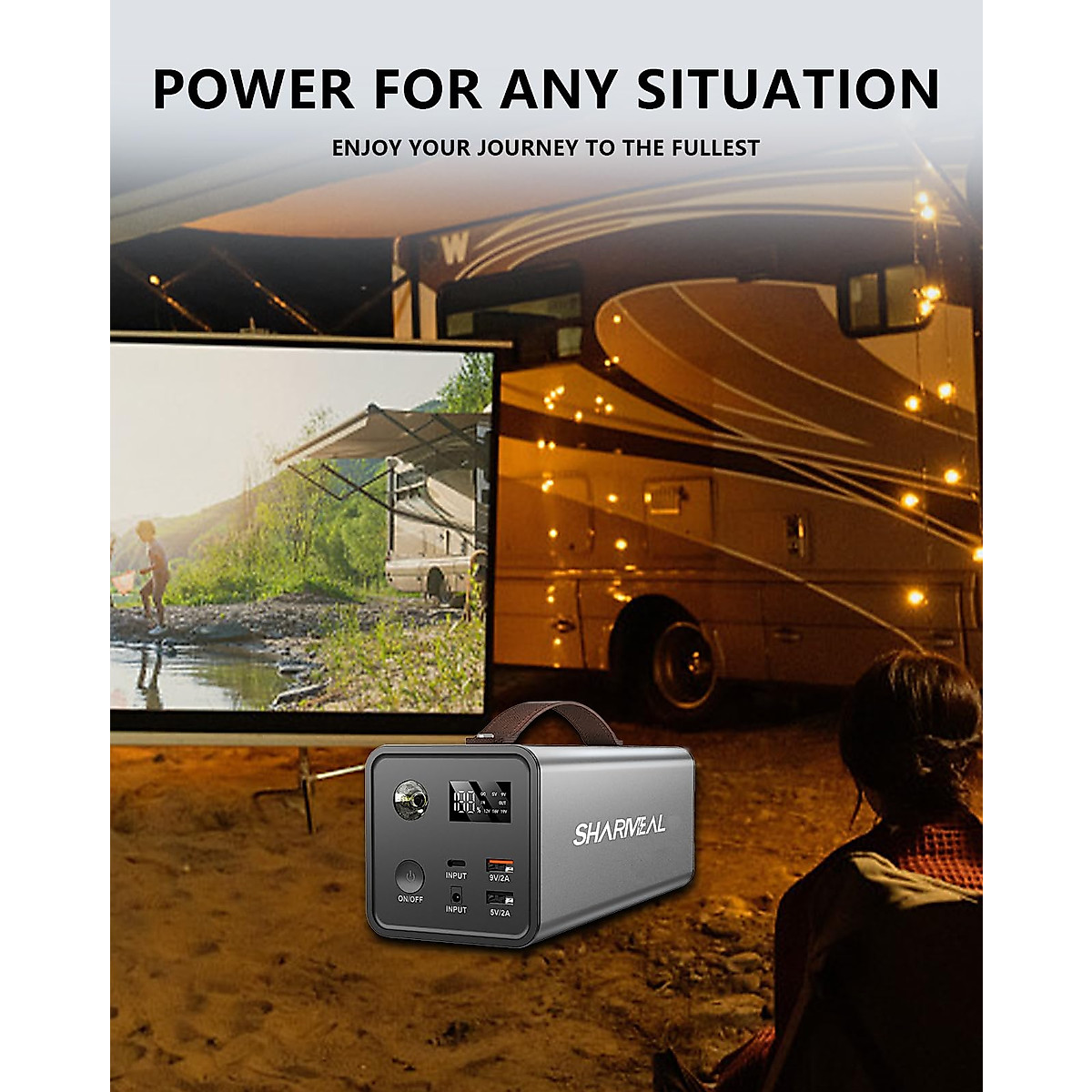 Sharmeal 118Wh Portable Power Station, 32000mAh Pure Sine Wave Camping Solar Generator, 110V/200W AC Outlet Backup Lithium Battery for CPAP Home Camping Emergency Backup