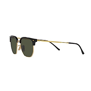 Ray-Ban RB4416F New Clubmaster Low Bridge Fit Square Sunglasses, Black on Gold/Green, 55 mm
