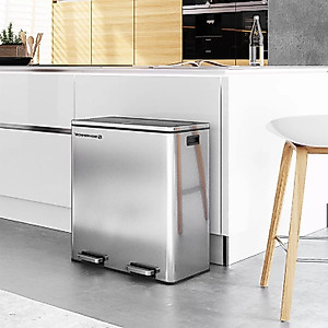 Dual Stainless Steel 16-Gallon Trash Can Recycle Bin with 2 Step on Pedal Lids