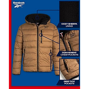 Reebok Men's Winter Jacket - Heavyweight Quilted Puffer Parka Coat - Ski Jacket for Men, Sherpa Lined Hood (S-XL), Size Medium, Taupe