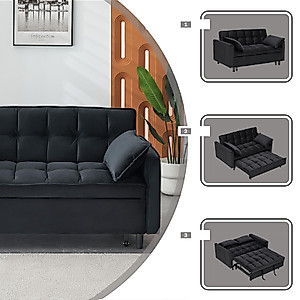 CAPCAEK Modern Velvet Loveseat Pull-out Sofa Couch w/Pullout Bed, 3 in 1 Convertible Sleeper Sofa Bed, Small Love Seat Lounge Sofa w/Reclining Backrest,Toss Pillows, Pockets,Furniture for Living Room…