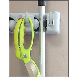 Incredible Inventions Wall Mounted Broom Holder - 5-Slot Wall-Mounted Broom Holder for Neat and Tidy Cleaning Tool Organization, Sturdy Design, Compact Storage For Mops and Brooms