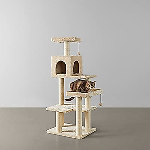 Amazon Basics Extra Large Cat Tree Tower with Condo - 24 x 56 x 19 Inches, Beige