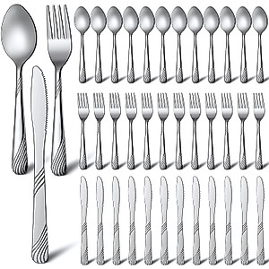 Minatee 48 Pieces Forks Spoons and Knives Silverware Set Stainless Steel Flatware Cutlery Set Heavy Duty Metal Spoons Forks and Knives Set for Kitchen Utensil Dinner Restaurant Home, Dishwasher Safe
