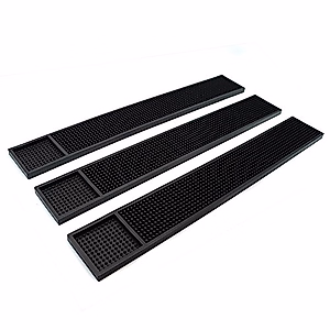 BARsics Rubber Bar Service Mat for Counter Top 24" x 3.5" (Black 3-Pack)