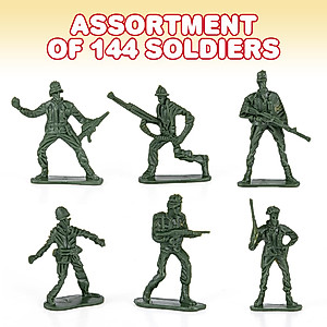 ArtCreativity Little Green Army Men Toy Soldiers, Bulk Pack of 144 Military Toys Figurines, Plastic Army Guys Playset, Action Figures in Assorted Poses, Fun Gift and Party Favors for Boys and Girls