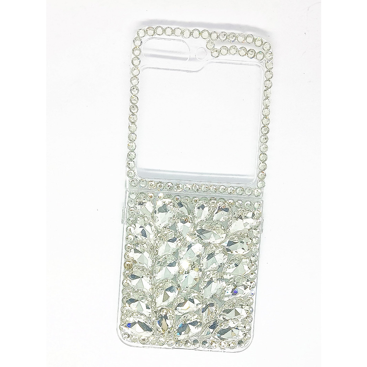 Aikukiki Case for Galaxy Z Flip 5,Galaxy Z Flip 5 5G Case,3D Handmade Sparkle Stunning Stones Crystal Diamond Bling Glitter Phone Case for Samsung Galaxy Z Flip 5 5G (2023) (Full White)