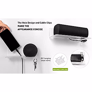 OAPRIRE Acrylic Floating Shelves Set of 2 - Damage Free Expand Wall Space - 9 Inch Adhesive Shelf for Bedroom, Bathroom, Kitchen, Shelves for Wall Decor with Cable Clips (Frosted)