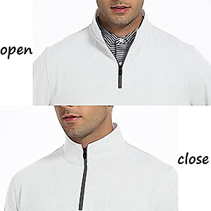 DEOLAX Mens Quarter Zip Pullover Solid 1/4 Zip Pullover Mens Athletic Long Sleeve Sweatshirt Mock Neck Golf Shirts for Men White