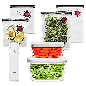 ZWILLING Fresh & Save 7-pc Vacuum Sealer Machine Starter Set, Sous Vide Bags, Meal prep, Airtight Food Storage Containers, Glass